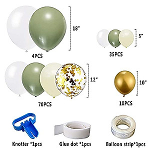 Sage Green Balloon Garland Arch Kit – 119 Pack With White Ivory Gold Metallic Confetti Latex Balloons ,18 inch Big Sage Green Balloon for Wedding Baby Shower Birthday Evening Decorations