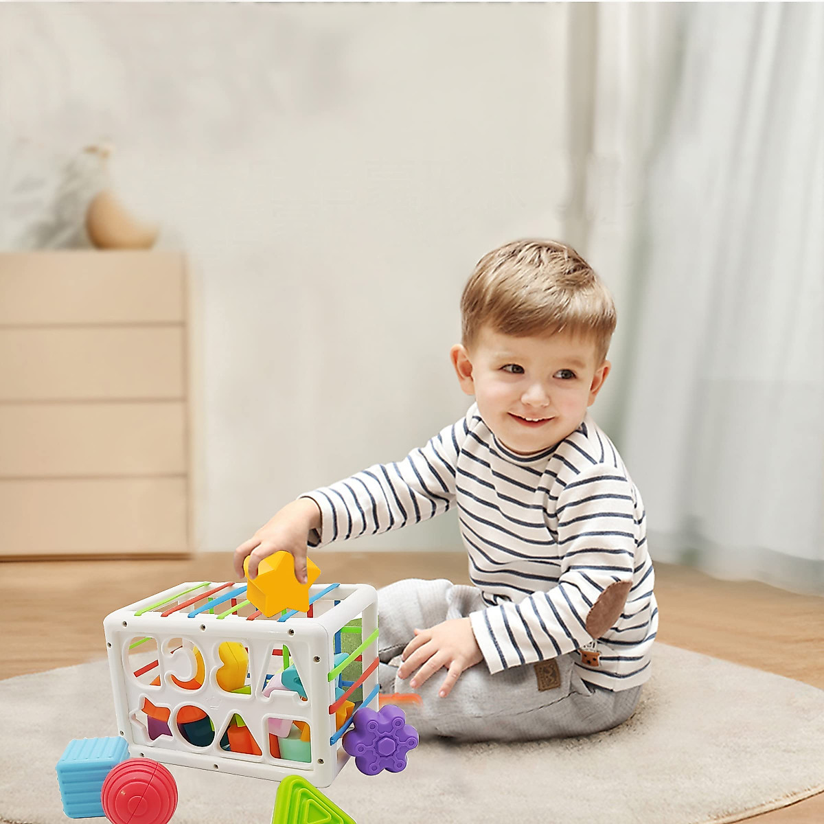 KUTOI Shape Sorter Baby Blocks - Montessori Toys for 1+ Year Old - Toddler Developmental Learning Toys - Educational Toys for 1+ Year Old Girl boy Baby Activity Cube Cause and Effect Toys 6-12 Months