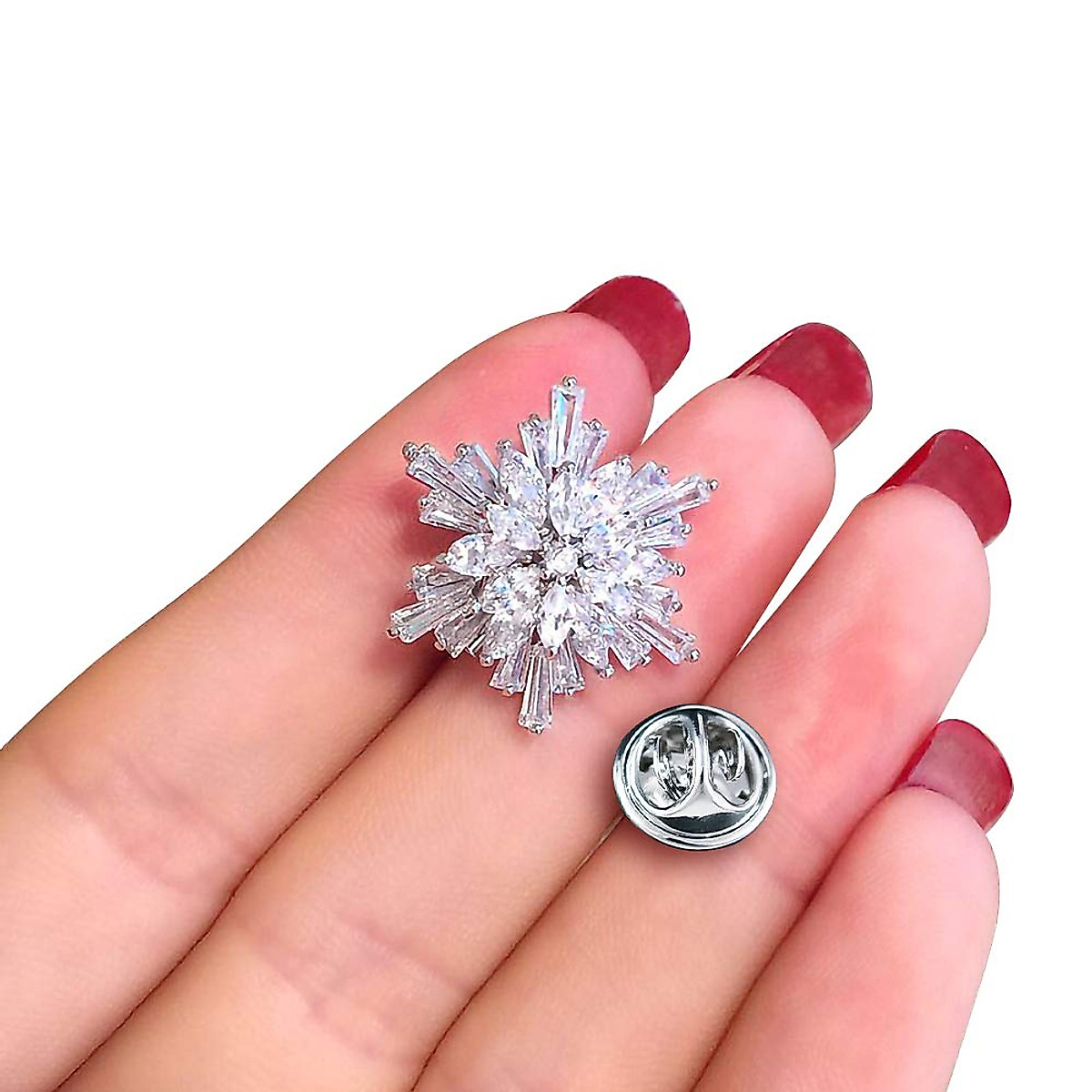 OKA Clear Austrian Crystal Winter Snowflake Brooch Pin, Elegant White Crystal Brooch Pins for Women