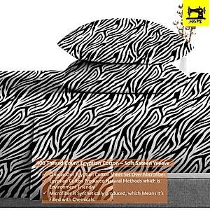 Split King Sheets Sets for Adjustable Bed, Soft Sateen Weave, 400-Thread-Count 100% Egyptian Cotton 5PC Set with 2 Fitted Sheets, Split-King Sheet Set 15-Inch Deep Pockets, 400-TC - |Zebra Print|