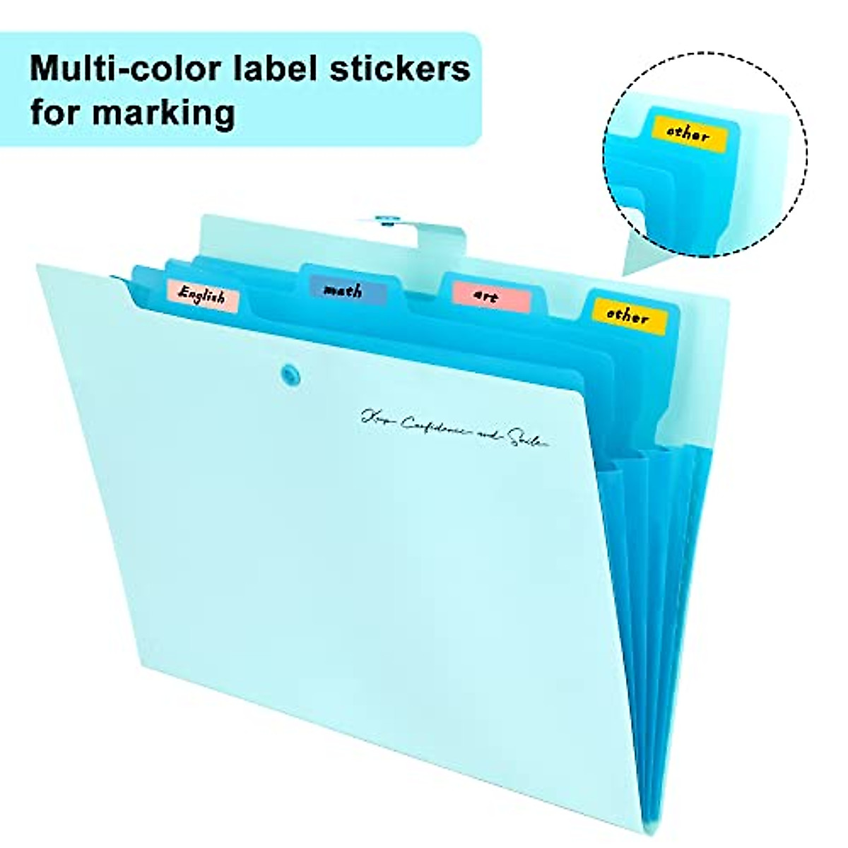 EOOUT 3pcs Expanding File Folder, A4 Letter Size Accordion Folder with 48pcs Labels in 16 Colors for School and Office Organization, 5 Pockets for School and Office Supplies