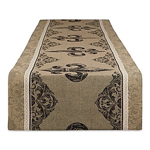 DII French Style Tabletop Kitchen Collection, Reversible Table Runner, 14x108, Fleur de Lis Stripe