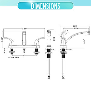 Aqua Vista 25-K82CS-CH-AV Kitchen Sink Faucet with Side Spray, Polished Chrome Two Handle