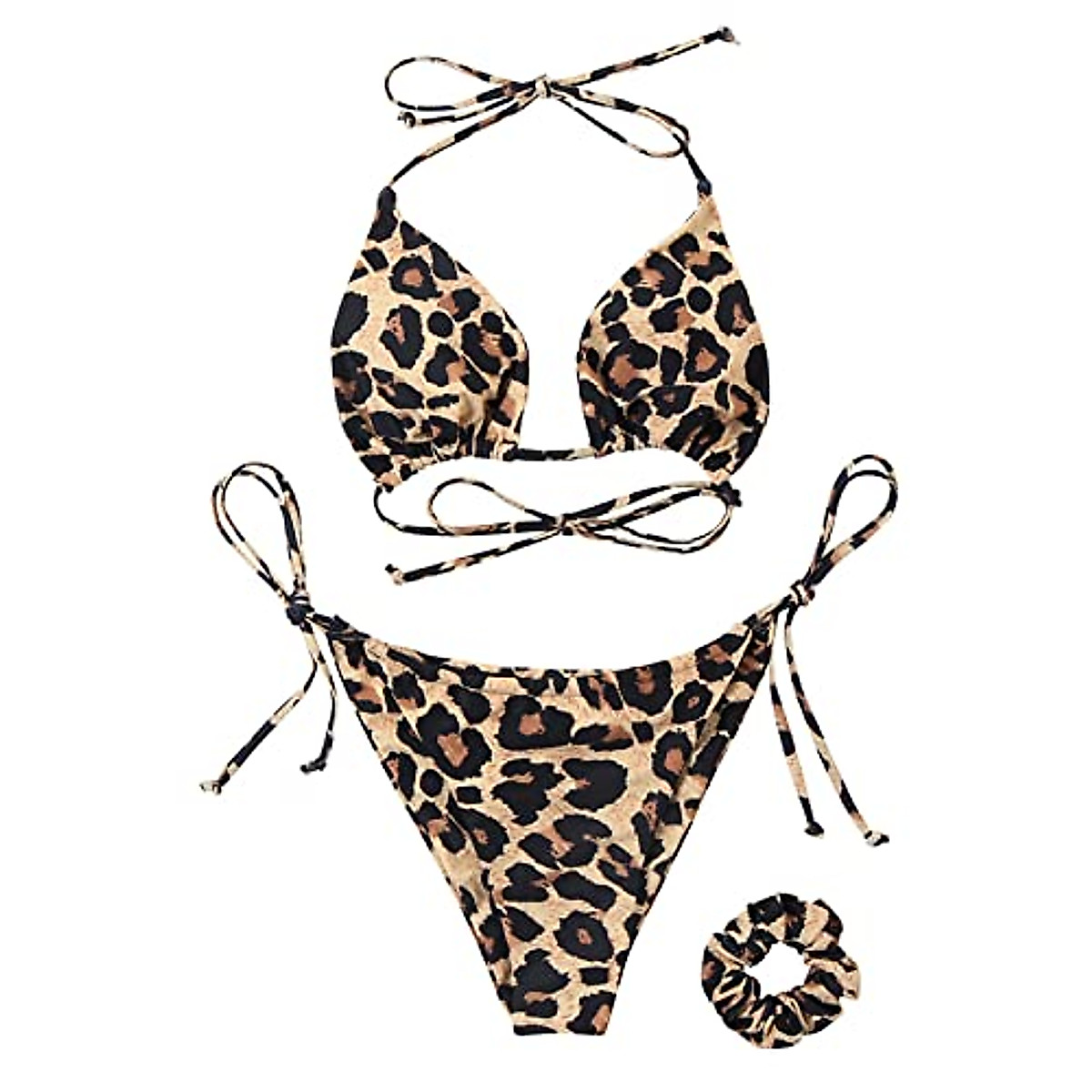 SUUKSESS Women String Triangle Bikini Sets Tie Side Thong Sexy Halter Swimsuits 2 Pieces (Cheetah, S)
