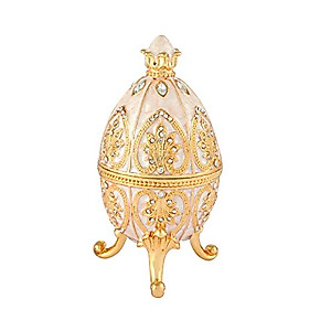 Furuida Trinket Box with Hinged White Faberge Egg Enameled Jewelry Box Classic Ornaments Metal Craft Gift for Home Decor