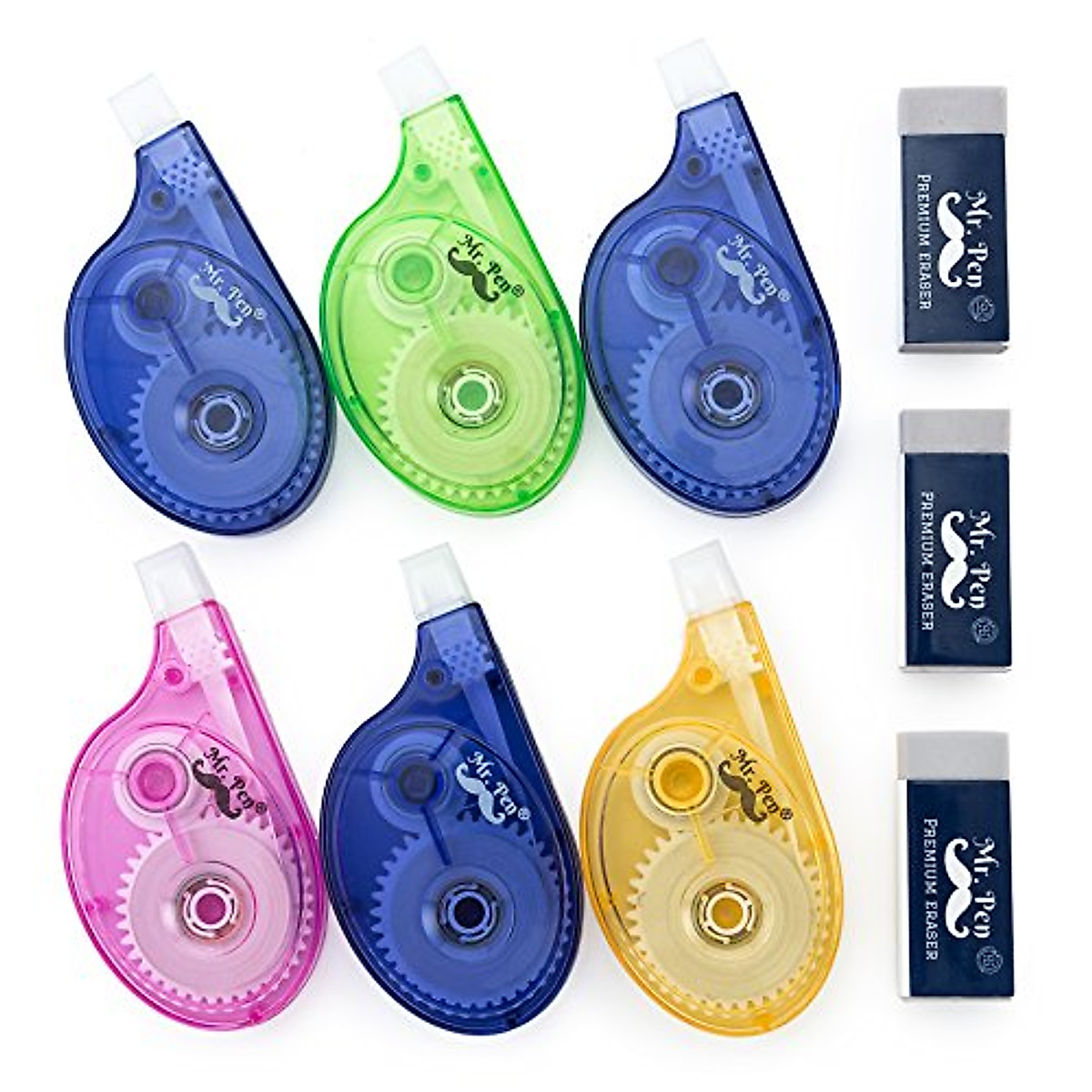 Mr. Pen– 9 Pcs Correction Set, 6 Correction Tapes, 393 inches Each with 3 Free Bonus Erasers, Tear Resistant Correction Tape, Correction Tape White Tape, tape eraser (Correction Tapes)