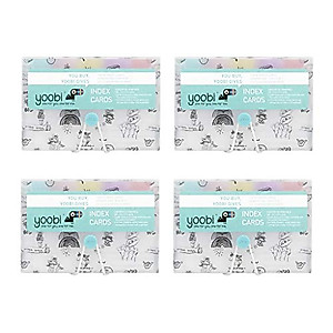 Yoobi Index Cards with Case | 4 Pack of Fun | 400 Total Notecards with Holder | Create Flash Cards for Homeschool