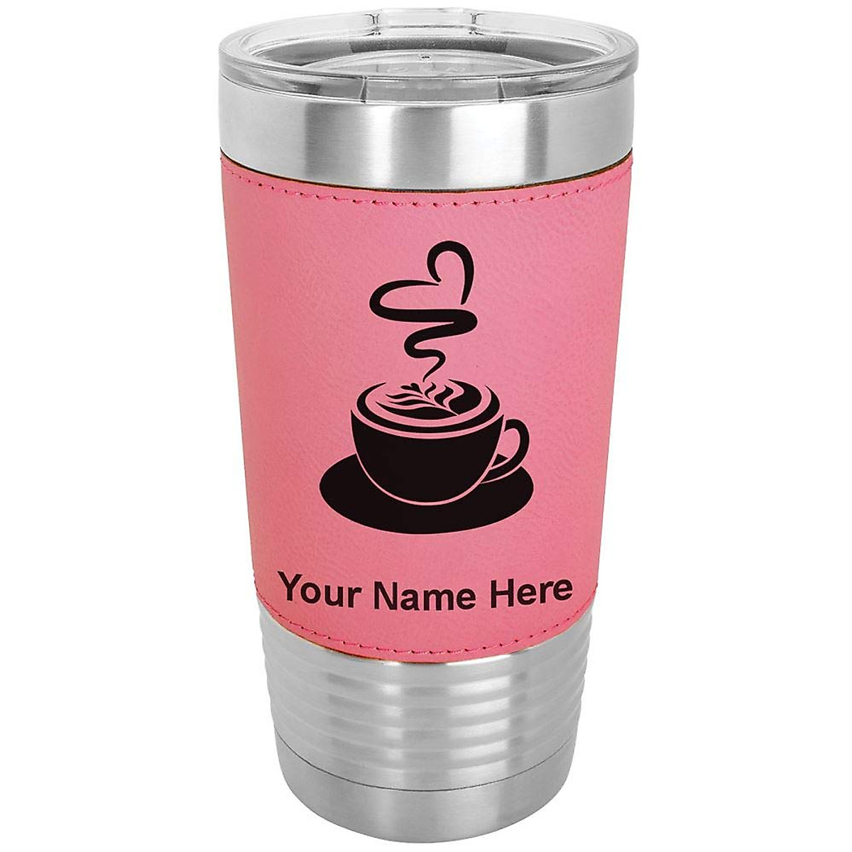 LaserGram 20oz Vacuum Insulated Tumbler Mug, Cup of Coffee, Personalized Engraving Included (Faux Leather, Pink)