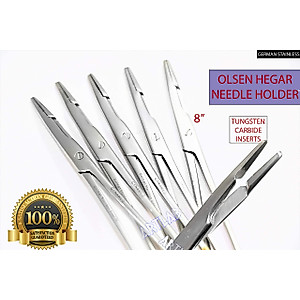 LOT of 5EA Olsen HEGAR Needle Holder Forceps 7" (17.80cm) with Tungsten Carbide Inserts Serrated (CYNAMED)