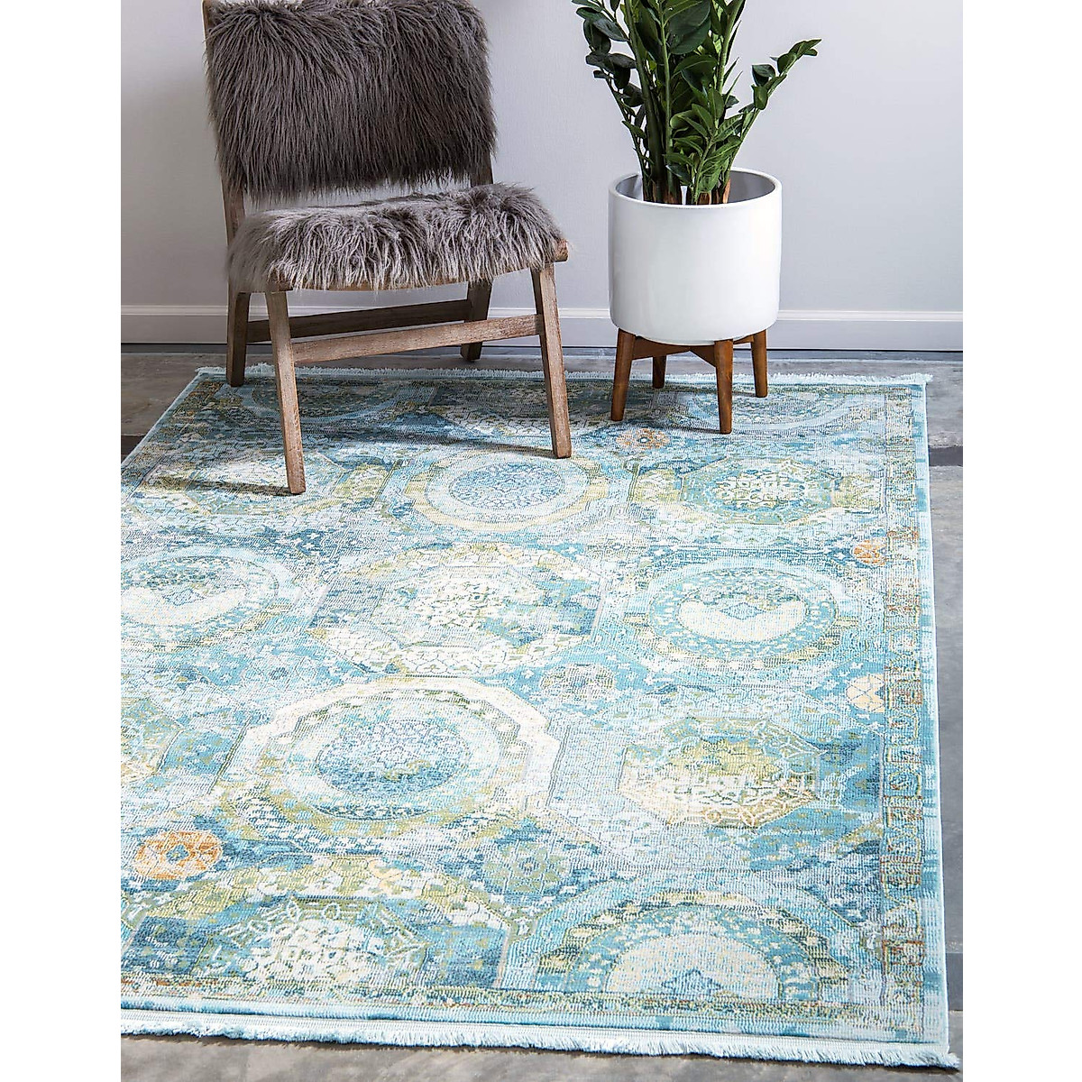 Unique Loom Baracoa Collection Area Rug - Coppelia (8' 4" x 10' Rectangle, Light Blue/ Blue)