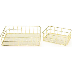 Set of 2 Nested Classic Gold Mesh Wire Basket Trays for Storage and Organizing (Medium: 9.6” X 6.4”; Small: 6.7" ×4.7")
