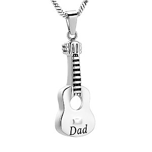 Yinplsmemory Jewelry Carved Guitar Cremation Pendant Ashes Holder Memorial Urn Necklace Keepsake (Dad)