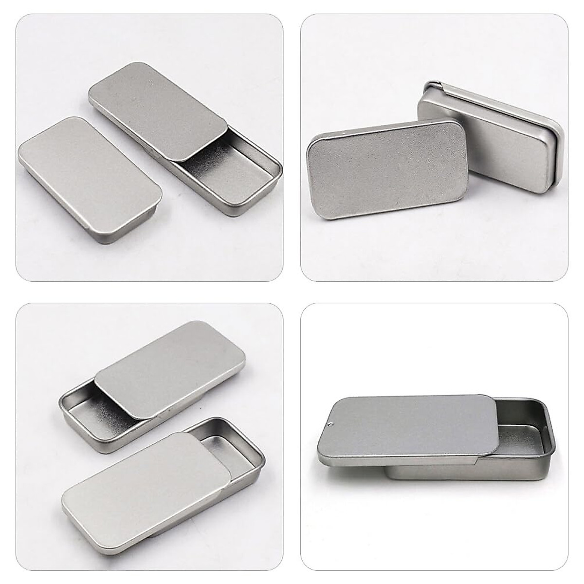 Hemoton 20pcs Rectangular Slide Top Tinplate Box Sliding Cover Push-Pull Tin Box Metal Tin Containers for Candies Jewelry Crafts Lip Balm Storage 60x34x10mm