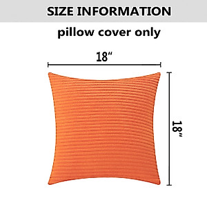 Home Brilliant Burnt Orange Pillow Covers 18x18 Striped Corduroy Throw Pillow Cover Fall Set of 2 Decorative Plush Velvet Cushion Cover for Couch Rust Pillow Covers, 18 x 18 inch, Orange