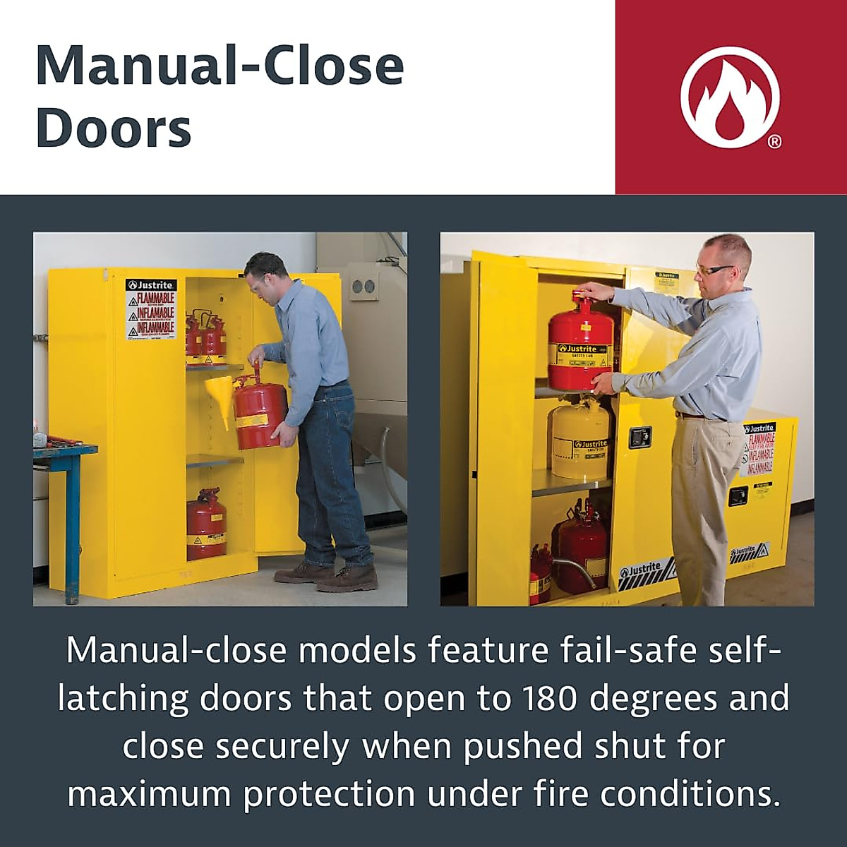 JUSTRITE 894500 Sure-Grip EX Standard Safety Cabinet, 43w x 18d x 65h, Yellow