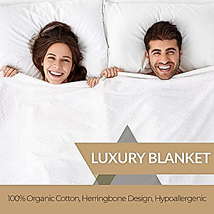 Comfortica Classics 100% Organic Cotton Super-Soft and Breathable Bed/Throw Blanket Herringbone Design - Queen, Lilac