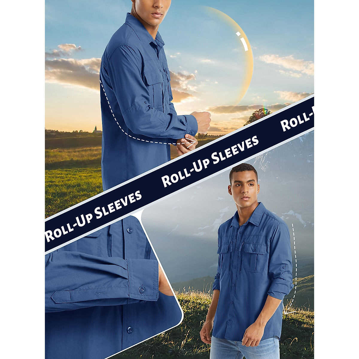 TACVASEN Men's Tactical Shirts Quick Dry UV Protection Long Sleeve Hiking Fishing Button Shirts Royal Blue, L