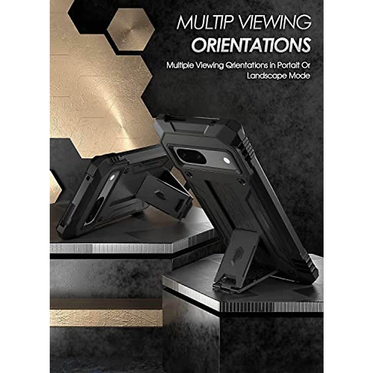 Poetic Revolution Series Case Designed for Google Pixel 7 5G with Built-in Screen Protector, Work with Fingerprint ID, Full Body Rugged Shockproof Protective Cover Case with Kickstand, Black
