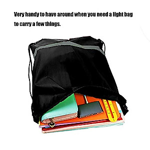 GoodtoU Draw String Sport Bag 10 Pcs Reflective Drawstring Backpack Gym Cinch Bag Black Nylon Drawstring Bag Bulk
