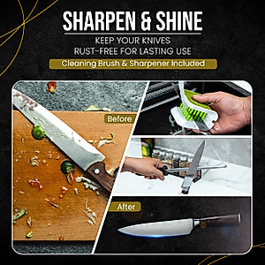 Diversity DS Japanese Chef Knife Set - 20 Piece Kitchen Knife Set with Finger Guard, Sheath, Knife Sharpener, Knife Cleaner Brush, and Wooden Cutting Board - Premium Stainless Steel