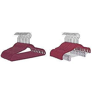 30+10 Quality Kids Children's Plastic Non Velvet Non-Flocked Thin Compact Shirt and Skirt/Pant Bundle Coat Hangers with Metal Clips for Skirts Pants Blouses 360° Swivel Hook, Jacket, Raspberry