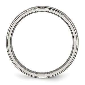 Lex & Lu Chisel Titanium Grooved and Beaded Edge 4mm Polished Band Ring