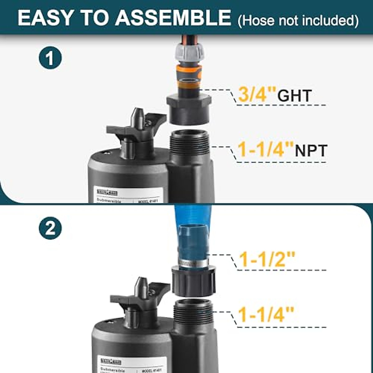 WASSERMANN 1/3HP Utility Pump 2100GPH Thermoplastic Sump Pump Submersible Water Pump with 10ft Cord, Electric Portable Water Pump for Swimming Pool Hot Tubs Garden Pond Draining Basement