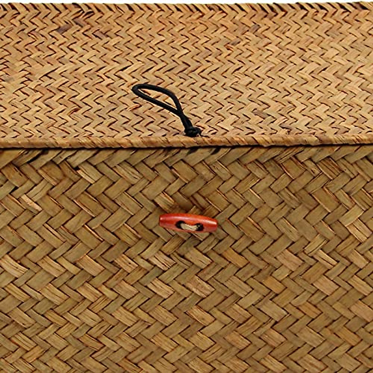 Casaphoria Large Square Sea Grass Baskets for Storage Seaweed Woven Sundries Baskets Sturdy and Durable Natural Material for Make-up with Lid Big Rectangular Seagrass Towel Baskets for Organizing