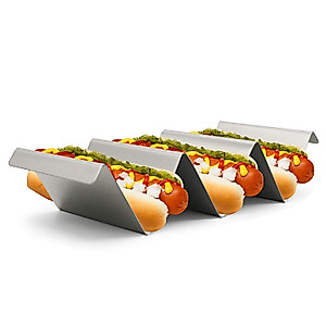 2 Pack Taco Holder Stand with Handles - Stainless Steel 4”x8” Taco Rack Holds up to 3 Tacos Each, Oven, Grill and Dishwasher Safe, Easy to Fill, Great Presentation on Plate