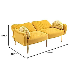 HomSof Loveseat Mustard Modern Sofa Small Couch for Living Room with Metal feet and 2 Pillows