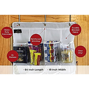 Regal Bazaar Over-The-Door Hanging White Pantry Organizer and Kitchen Storage Unit with 24 Crystal-Clear Vinyl Pockets and 3 Metal Hooks