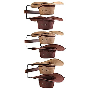 Taozun Cowboy Hat Rack - for Hat Holder Hat Organizer- 6 Pieces Hat Storage for wall with Wooden Board and Display Cowboy hat srack, Black Metal Hat Holder Wall Organizer