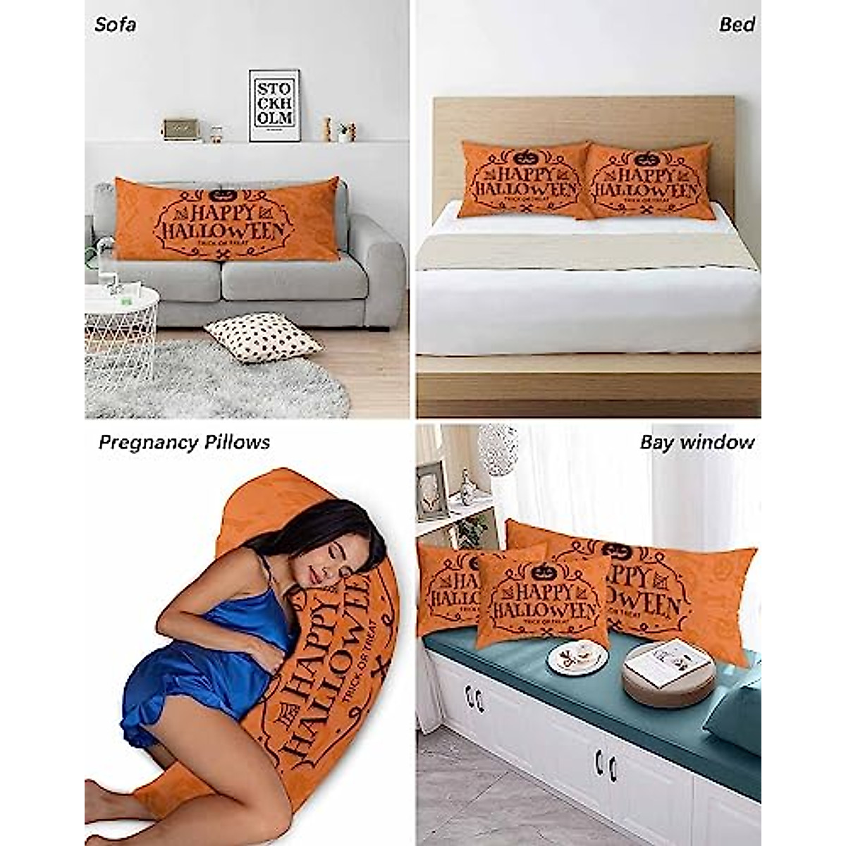Edwiinsa Halloween Pillow Covers King Standard Set of 2 Bed Pillow, Trick or Treat Fall Pumpkin Orange Plush Soft Comfort for Hair/Skin Cooling Pillowcases with Envelop Closure 20''x36''
