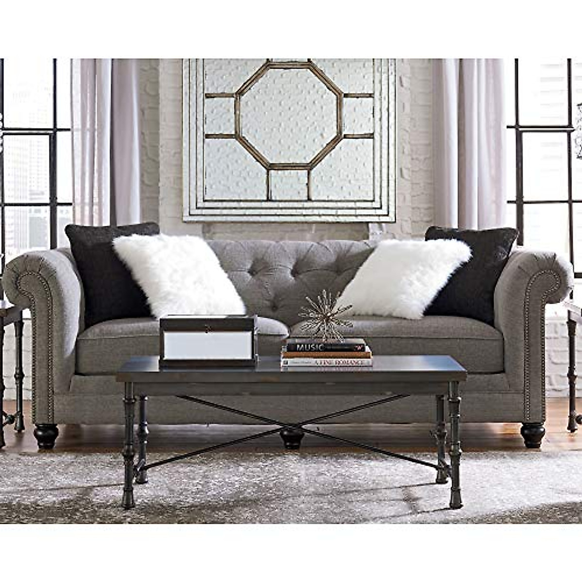 Signature Design by Ashley Himena Solid Faux Fur Throw Pillow, 20 x 20 Inches, White