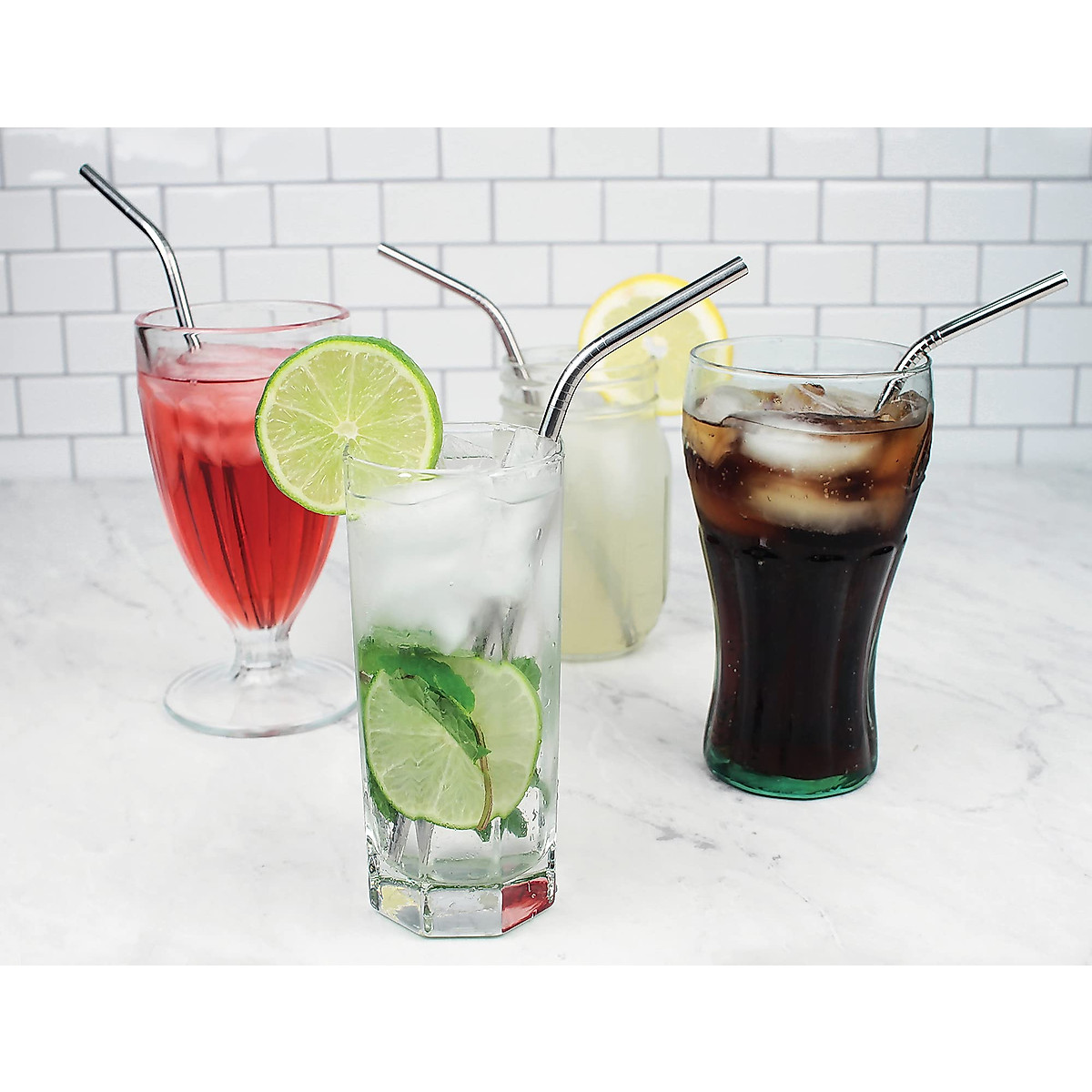 RSVP International Endurance Stainless Steel 8.5" Drink Straws, 4 Count | 5mm Fits Most Tumblers | Reusable & Durable | For Smoothies, Frappes, Sodas, Tea & More | Dishwasher Safe