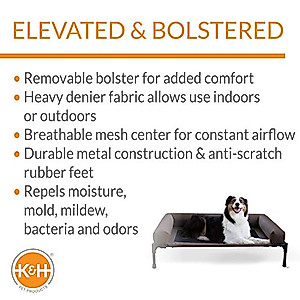 K&H Pet Products Original Bolster Pet Cot Outdoor Elevated Dog Cot Bed w/ Removable Bolsters - Chocolate/Black Mesh, Large 30 X 42 X 7 Inches