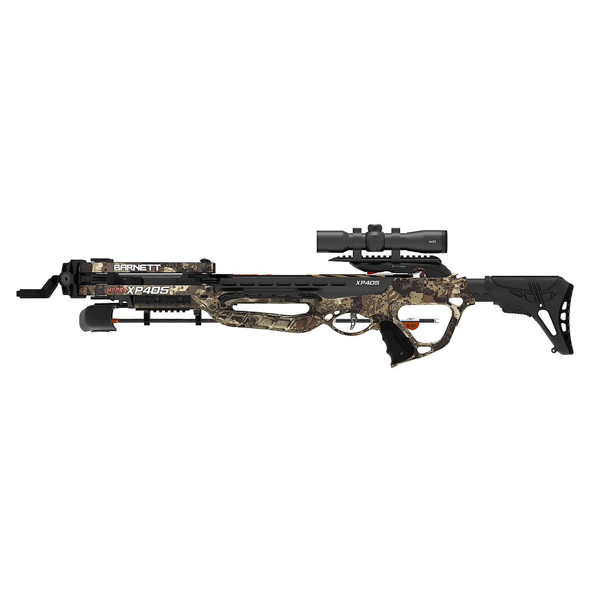 Barnett Hyper XP 405 Crossbow with Two Hyperflite 22" Arrows, Illuminated 4X32mm Scope, and Rope Cocking Device, and Lightweight Side Mount Quiver