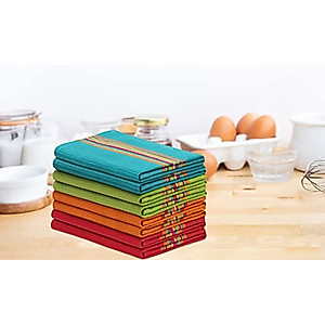 COTTON CRAFT Salsa Stripe Kitchen Towels - 12 Pack 100% Cotton Tea Dish Towels - Absorbent Reusable Low Lint Quick Dry - Multi Purpose Cooking Drying Restaurant Bar Cleaning Cloth Napkin - 16x28 Multi