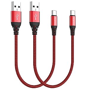 Short USB C Cable(0.5ft 2-Pack),USB Type C Charger Nylon Braided Fast Charging Cord Compatible Android Samsung Galaxy S10+ S9 S8 Plus,Note 9 8,LG G6 G7 V35,Pixel 2 XL,Perfect Size for Power Bank (Red)