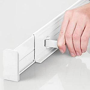 mDesign Expandable Kitchen Drawer Organizer - Adjustable Divider with Foam Ends - Secure Hold, Locks in Place - Separators for Pantry, Cupboard, Cabinet Storage, Ligne Collection, 4 Pack - White