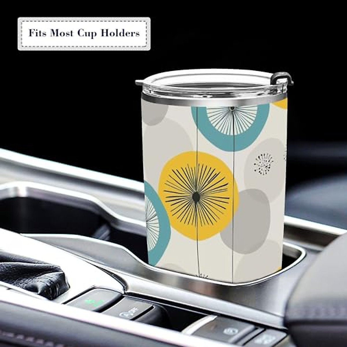 Dandelion Geometric Abstraction Stainless Steel cup for men with Straw Leak Resistant Flip travel coffee mug spill proof for Water, Iced Tea or Coffee Aesthetic tumbler with lid and straw 20 OZ