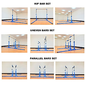 MARFULA Gymnastics Double Horizontal Bars 3Play Parallel Bars Uneven Bars Gymnastics Training Kip Bar with 304 Stainless Steel Regulating Arms & Fiberglass Rail for Indoor Outdoor Home Club Use