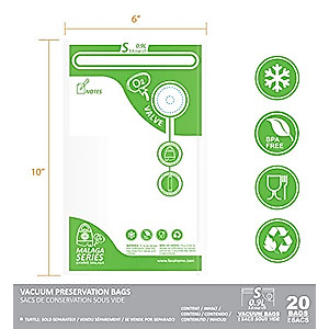 FOSA Reusable Vacuum Food Storage Bags Vacuum Zipper Bag, Small (6 x 10 inches), 20 pack