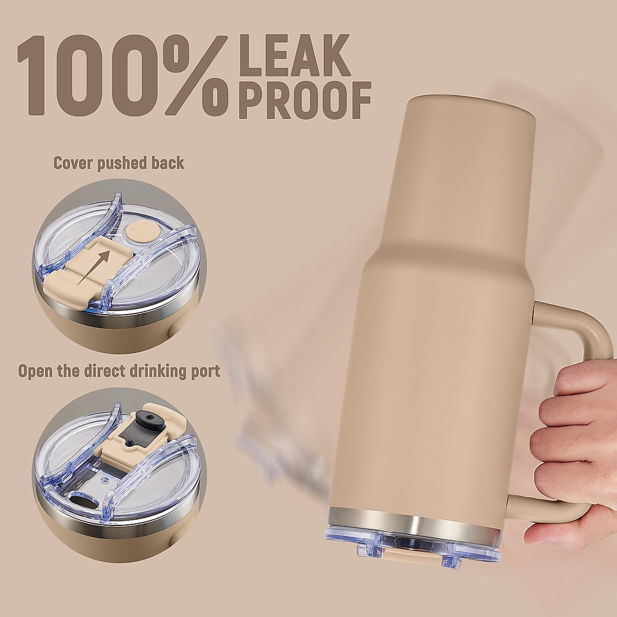 SMLIXE 40 oz Tumbler with Handle and Straw Lid,Insulated Reusable Stainless Steel Water Bottle Travel Mug，Cupholder Friendly Double Wall Vacuum Sealed Cup (Mocha)