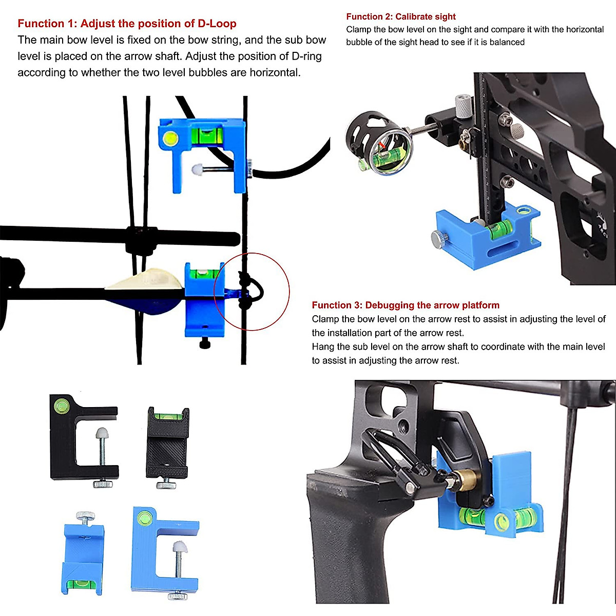 SOPOGER Archery Multifunctional Bow Level Tuning and Mounting String 3D Printing Compound Bow Sight Tuning Bubble Level Combos Tool Kit for Compound Bows (Black)