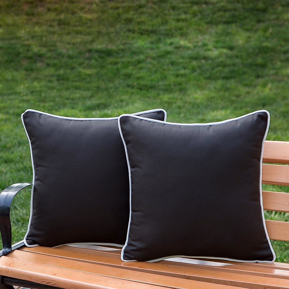 LIGICKY Pack of 2 Outdoor Waterproof Throw Pillow Covers Decorative Black and White Square Pillows Cushion Case Outside Pillowcase for Patio Couch Tent Sunbrella (18x18 inch)