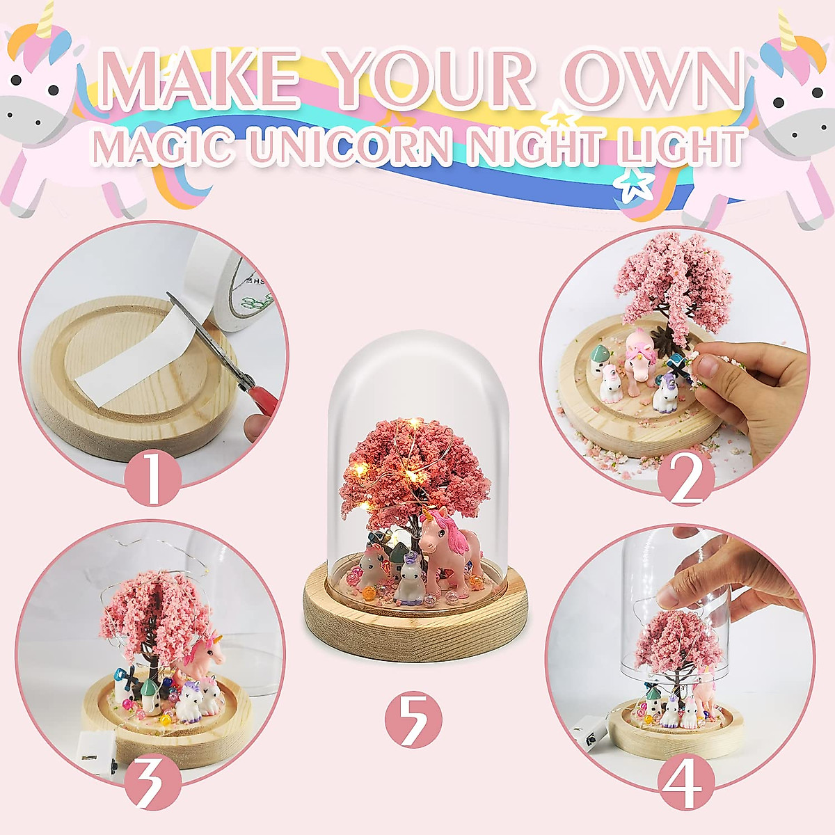 TeiRAY Make Your Own Unicorn Night Light - Unicorn Craft Kit for Kids, Arts and Crafts Nightlight Project Novelty for Girl Age 5 6 7 8 9 Year Old Unicorns Gifts for Girls
