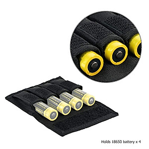 JJC Polyester 18650 Battery Pouch Case for 4PCS 18650 Battery with Extra Zipped Pocket, Hoop&Loop Closure Design 18650 Battery Storage Organizer, Water-Resistant and Easy Carrying with Carabiner