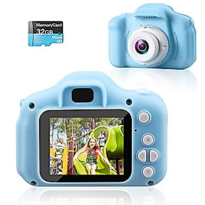 Looffy Kids Camera,Children Digital Cameras with 2 Inch IPS Screen and 32GB SD Card,HD Digital Video Cameras for Toddler, Best Birthday Gift for 3-10 Years Girls Boys (Bule)