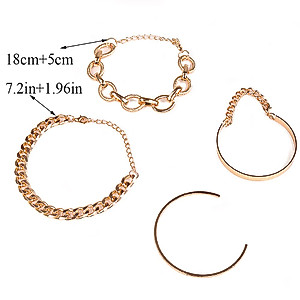 Missgrace 4Pcs Boho Simple Gold Silver Chain Bracelet Sets Dainty Link Bracelets Chunky Adjustable Layered Link Bracelet for Women Girls (Gold)